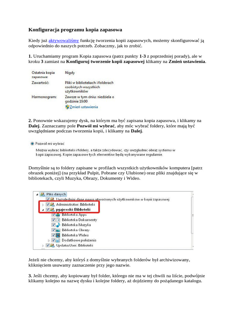 Konfiguracja Programu Kopia Zapasowa | PDF