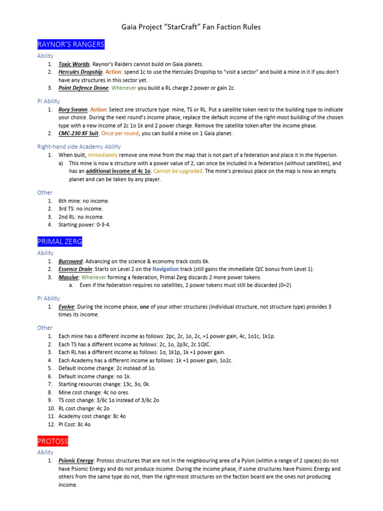 Gaia Project StarCraft Faction Rules | PDF