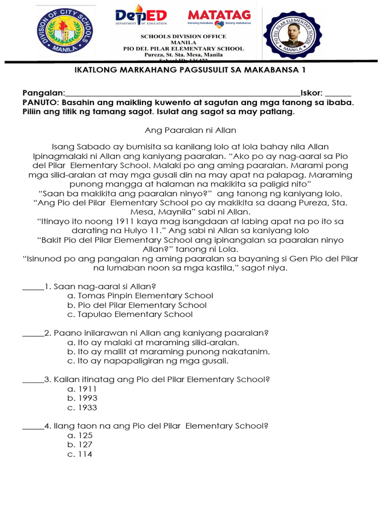 Ikatlong Markahang Pagsusulit Sa Makabansa | PDF