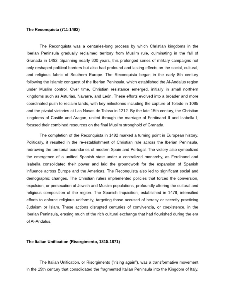 The Reconquista and Risorgimento | PDF | Italy | Al Andalus