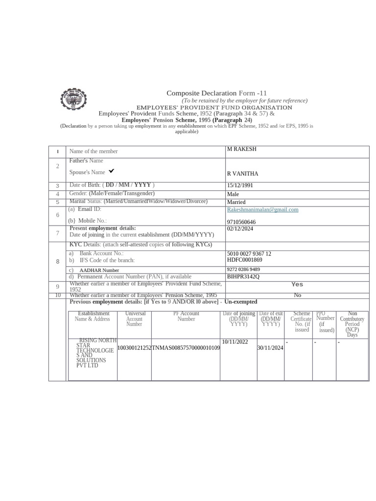 Employee Provident Fund Form | PDF | Authentication