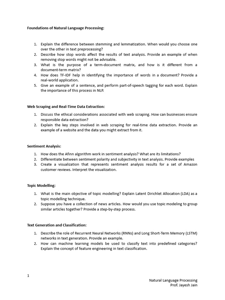 Natural Language Processing Question Bank | PDF | Computing | Human ...