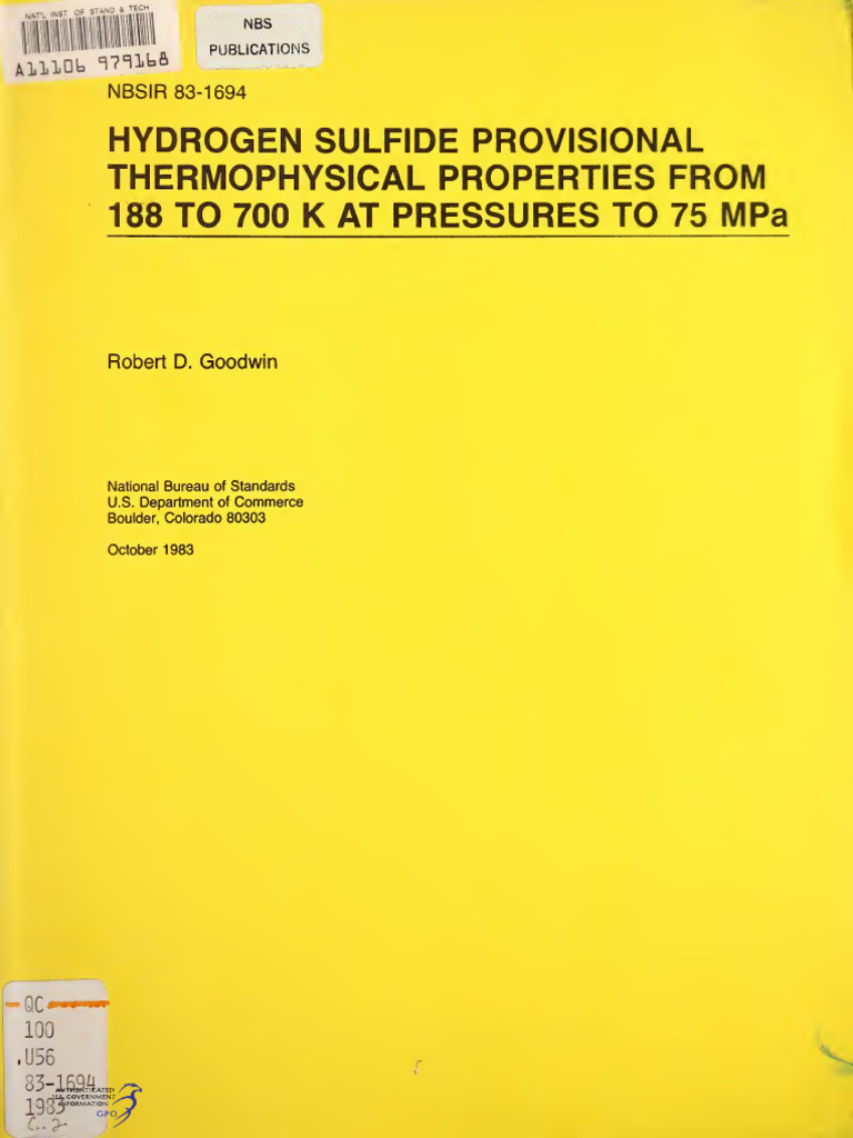 Thermophysical Properties of Hydrogen Sulfide | PDF | Enthalpy | Thermodynamics