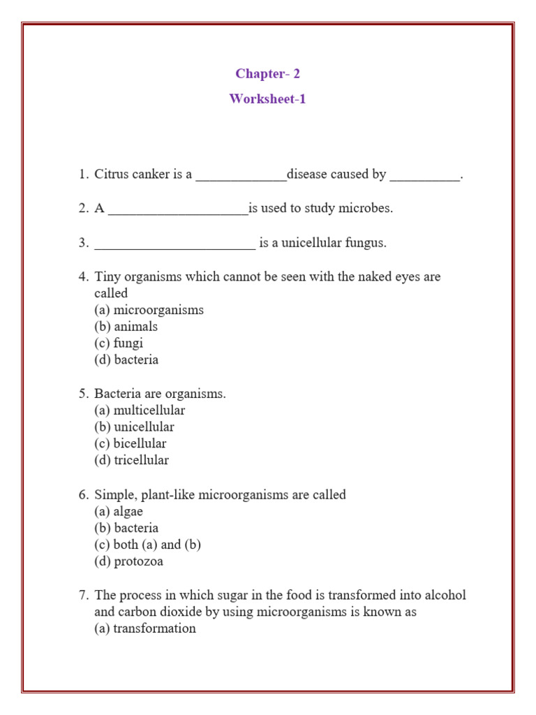 Microorganisms: Types and Roles Worksheet | PDF