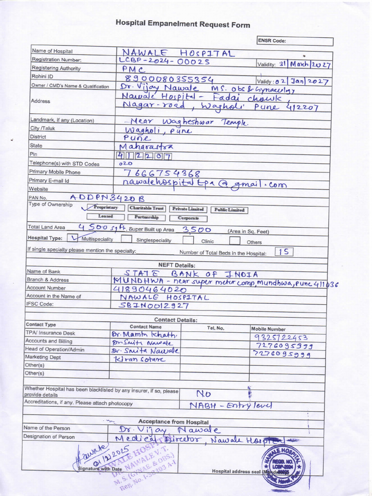 Hospital Empanelment Request Form724 | PDF