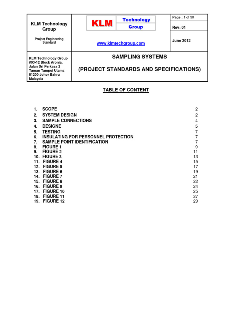 PROJECT STANDARD AND SPECIFICATIONS Sampling Systems Rev01web | PDF ...