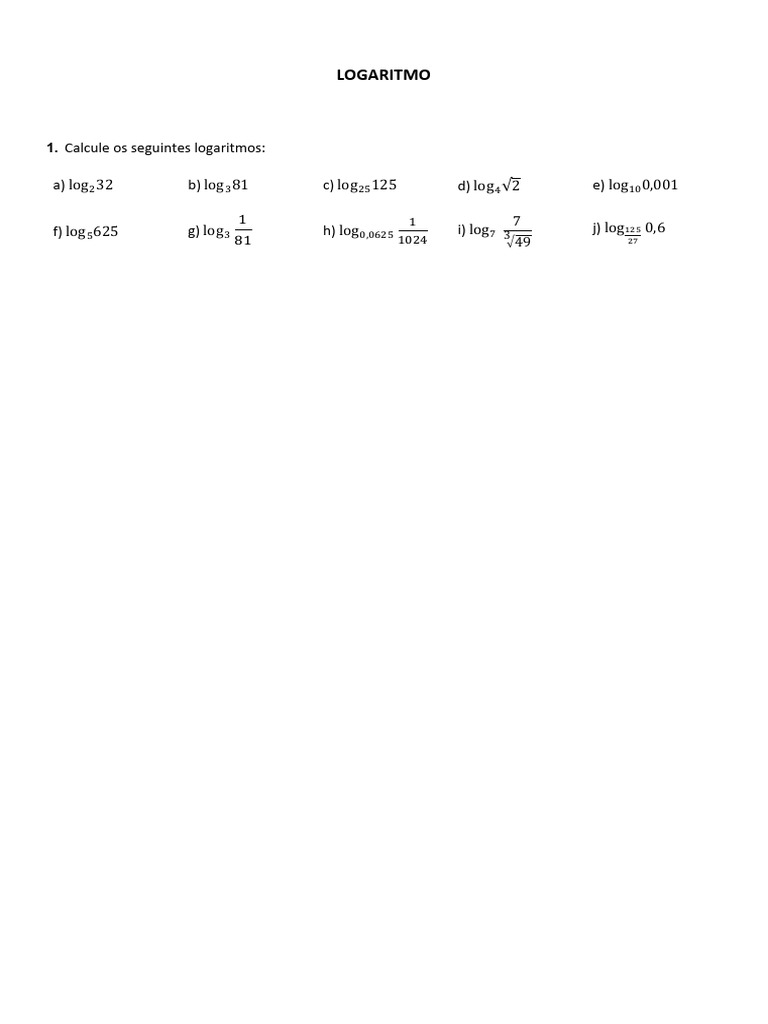 Logaritmo (Exercícios) | PDF