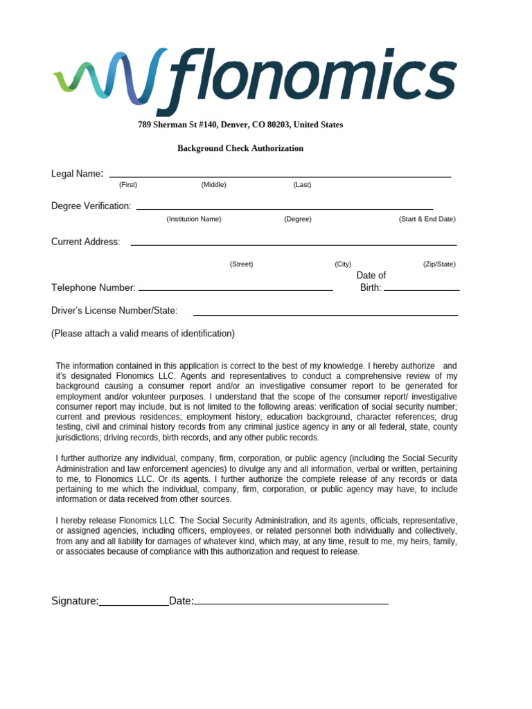 Background Form | PDF | Background Check | Common Law