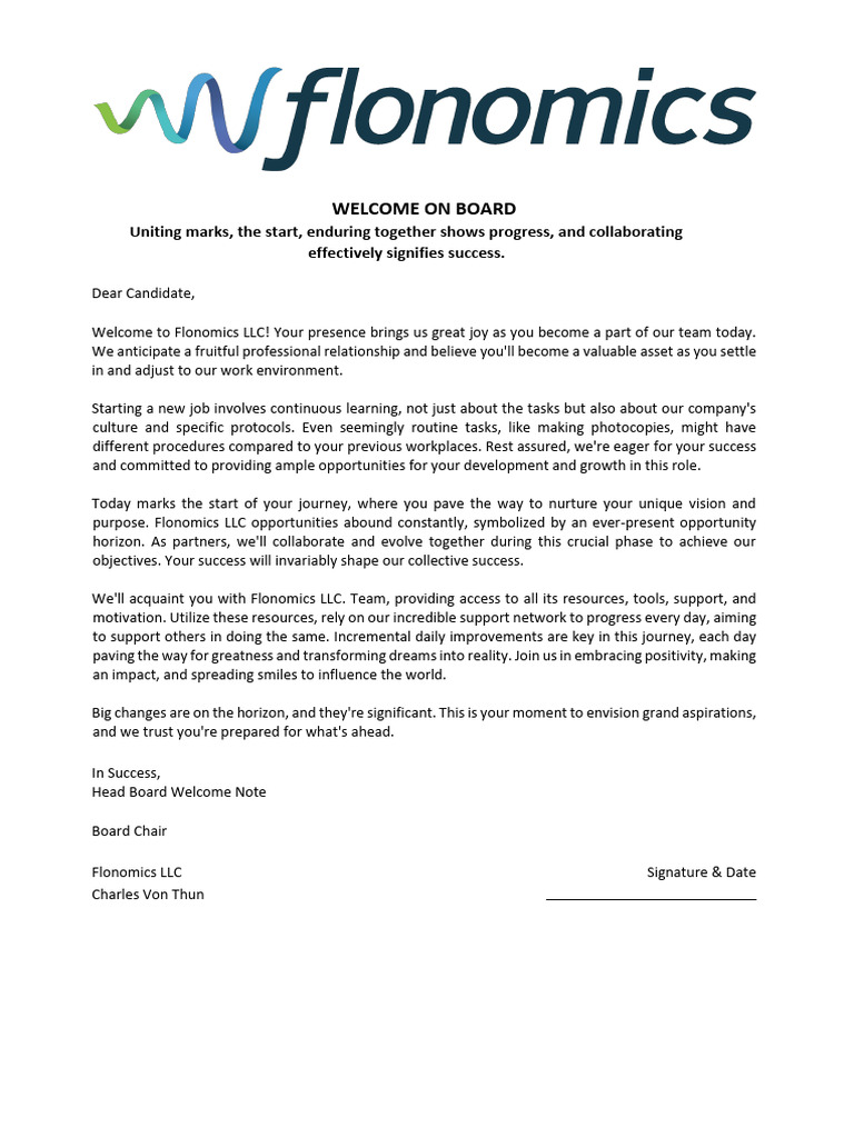 Welcome Aboard at Flonomics LLC | PDF