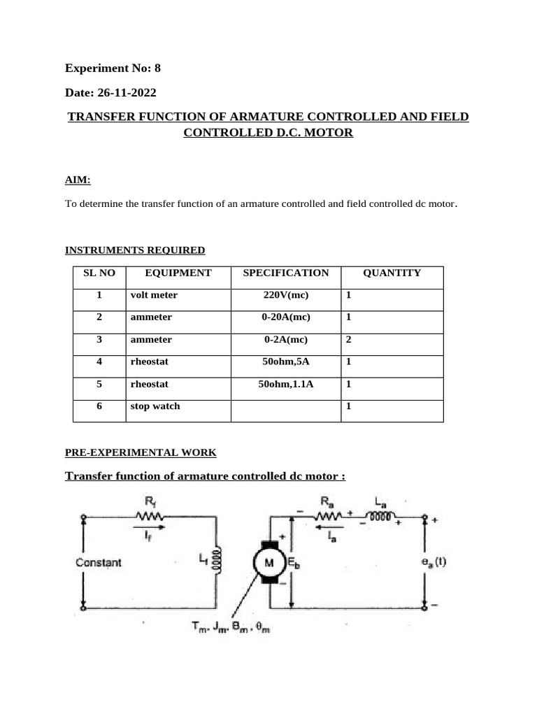 DC Motor Transfer Function Analysis | PDF | Electric Motor | Physical Quantities