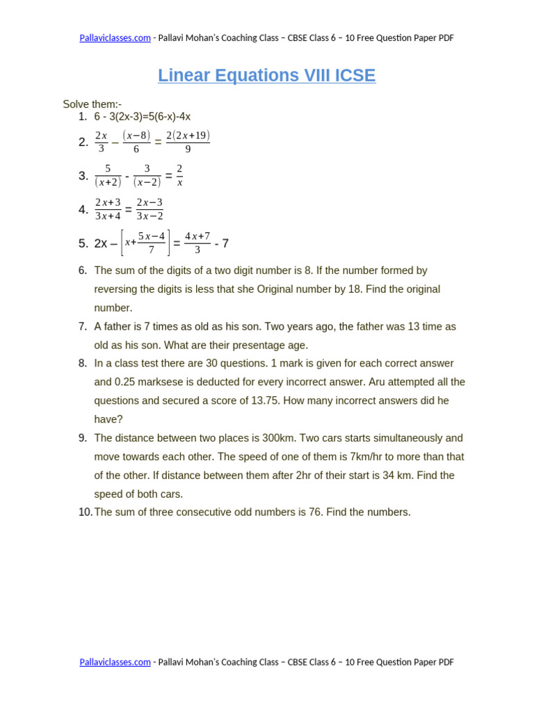 CBSE Class 6-10 Math Problems | PDF