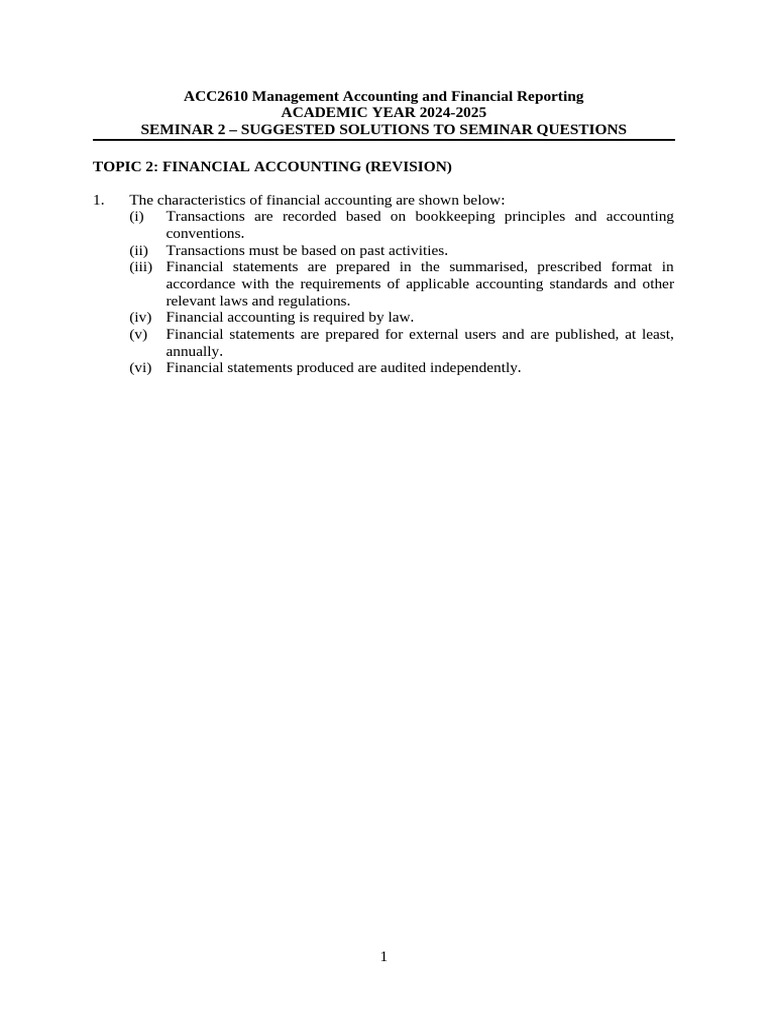 Seminar 2 - Solutions | PDF | Financial Accounting | Expense