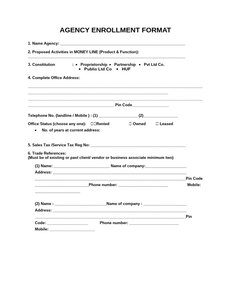 Agency form | PDF | Business | Service Industries