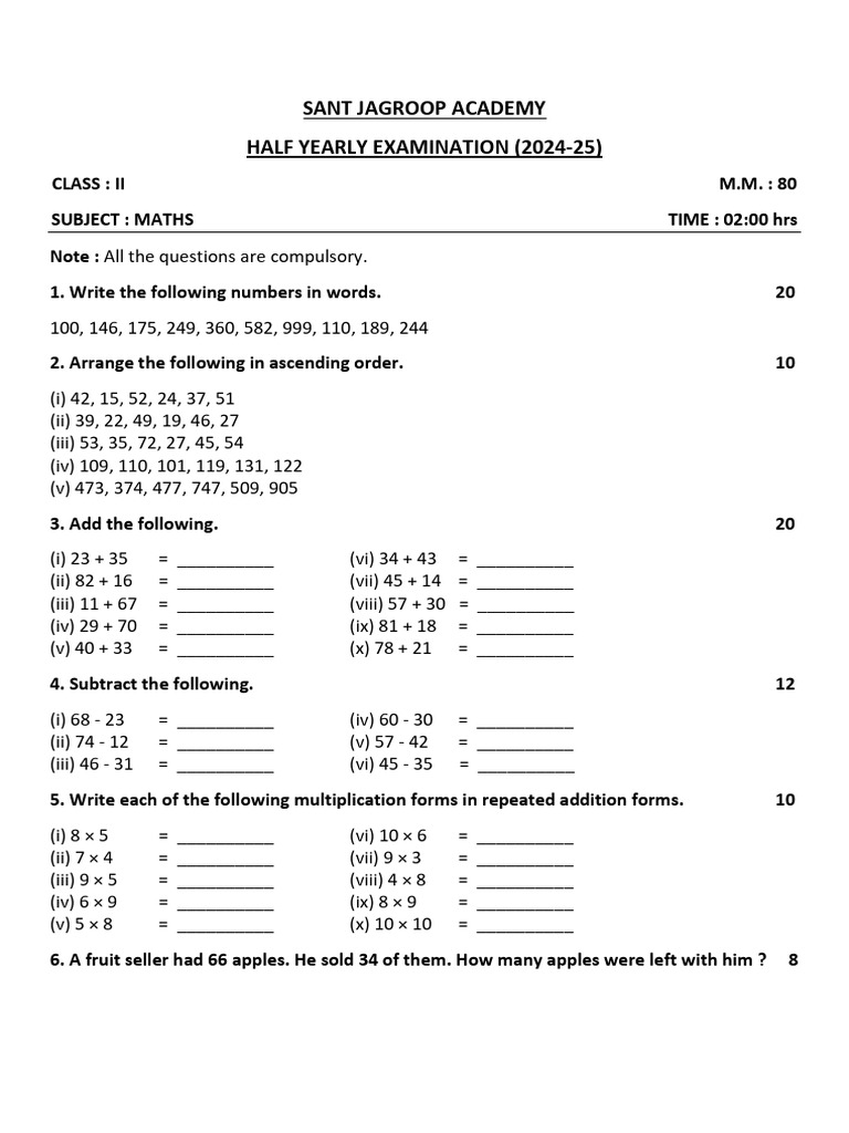 HYE Class-2 (Maths) | PDF