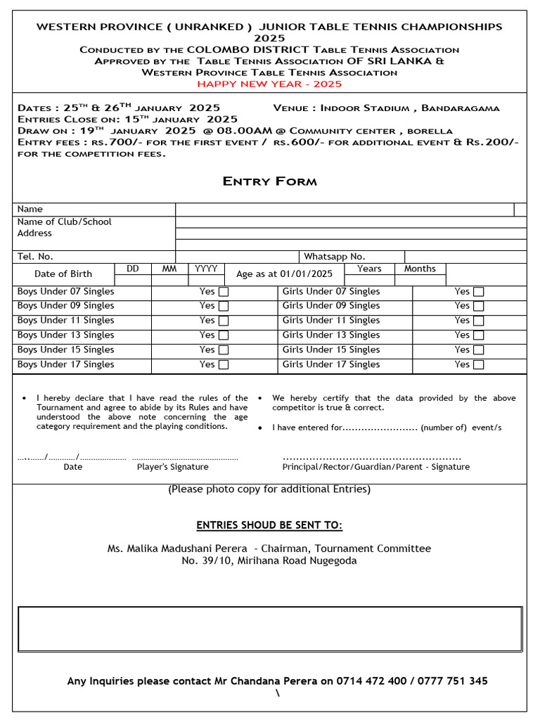 WP Unranked TTC Entry Form 2024 .12.31 PDF | PDF | Sports