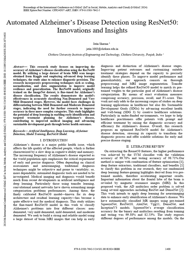 (9 Read) Automated - Alzheimers - Disease - Detection - Using - ResNet50 - Innovations - and ...