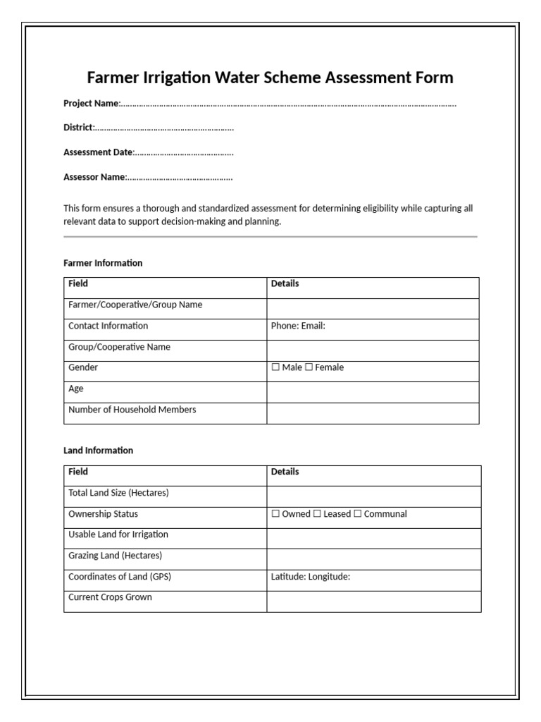Farmer Irrigation Assessment Form | PDF | Irrigation | Agriculture