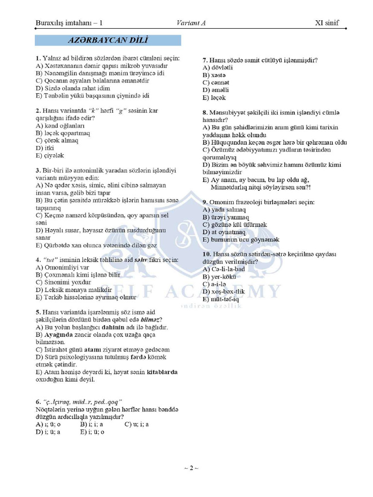 11-Ci Sinif Self Academy | PDF