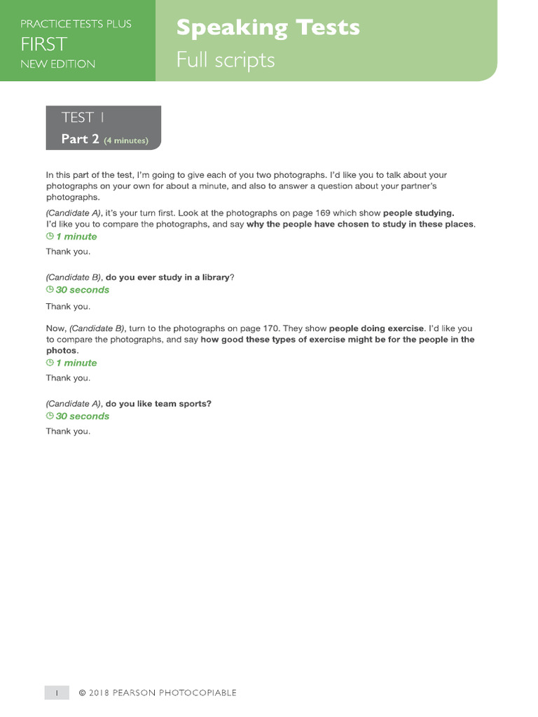 Speaking Test First 1 | PDF