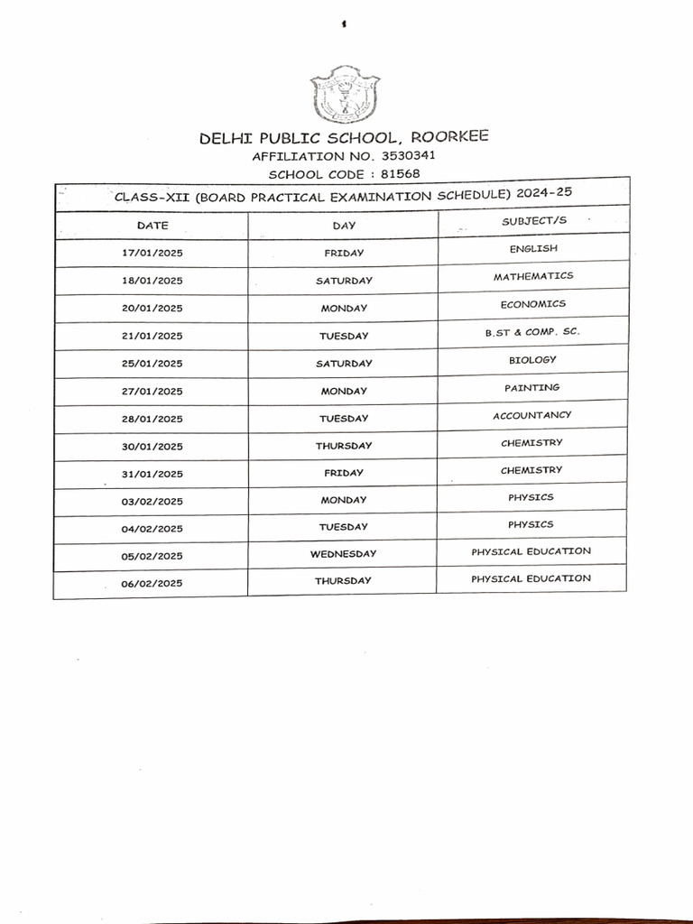 Board Practical Examination Schedule (2024-25) | PDF