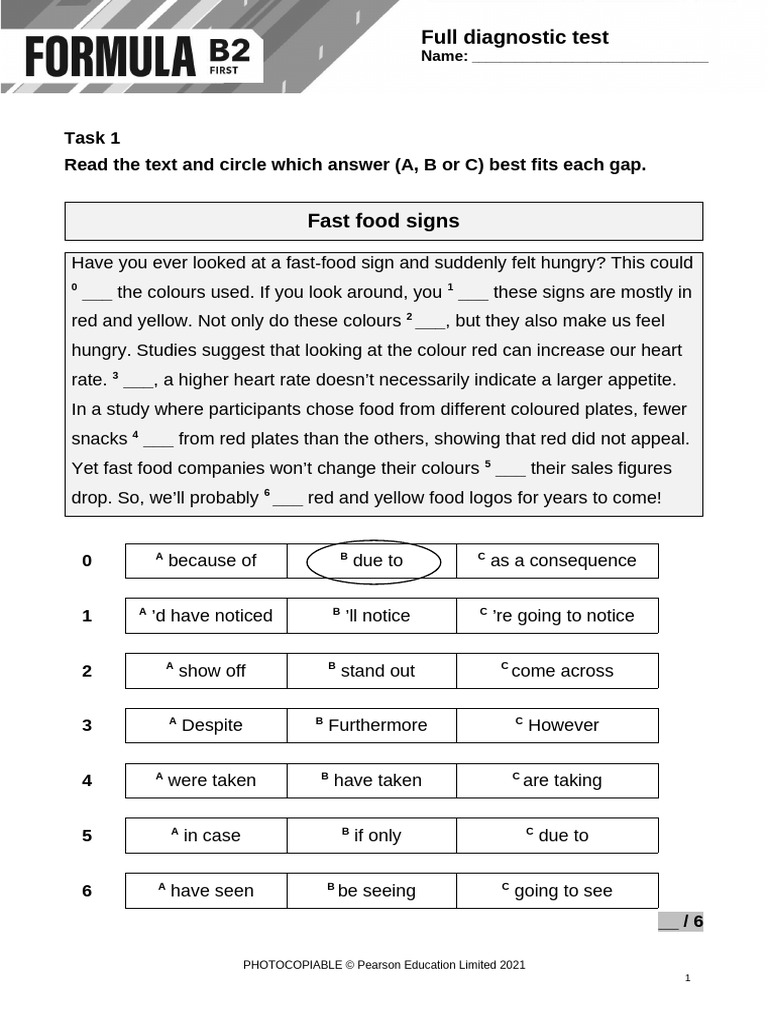 Formula B2 Full Diagnostic Test DF | PDF