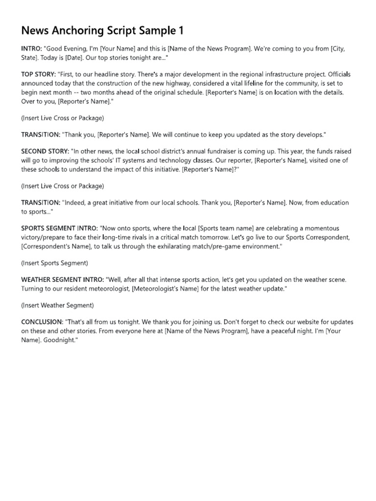 News Anchor Script | PDF