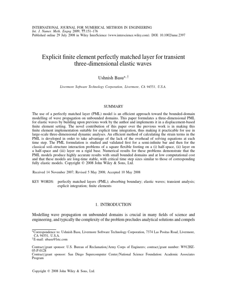 Numerical Meth Engineering - 2008 - Basu - Explicit Finite Element Perfectly Matched Layer For ...