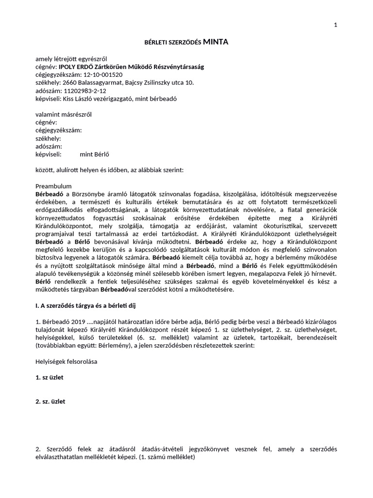 BÃ©rleti Szerz?dã©s - KKK - Uzlet - WC - v4 | PDF