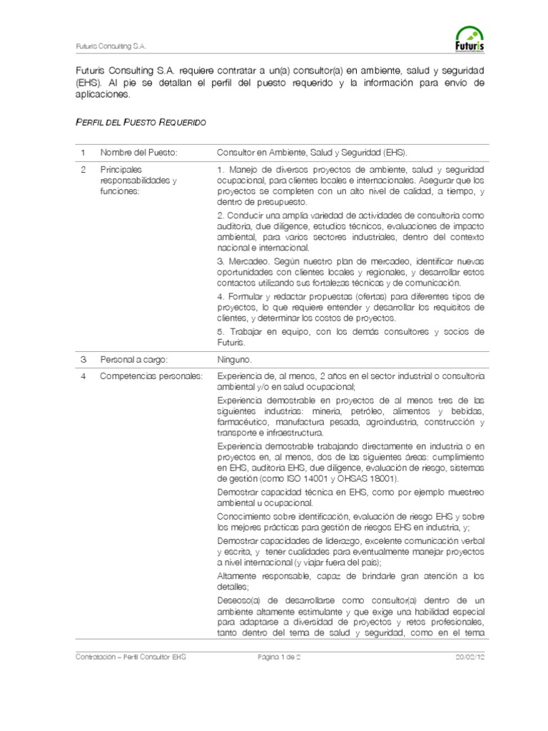 Perfil Consultor EHS | PDF | Marketing | Negocios (general)