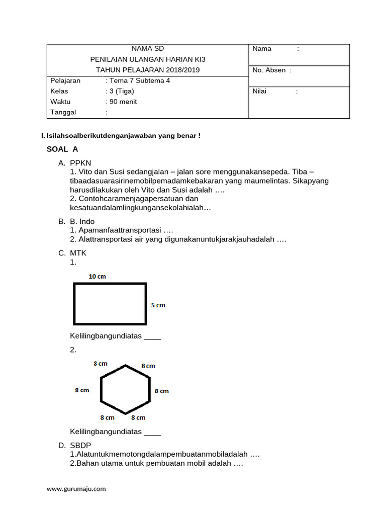 Soal UH Kls 3 Tema 7 Sub4 | PDF