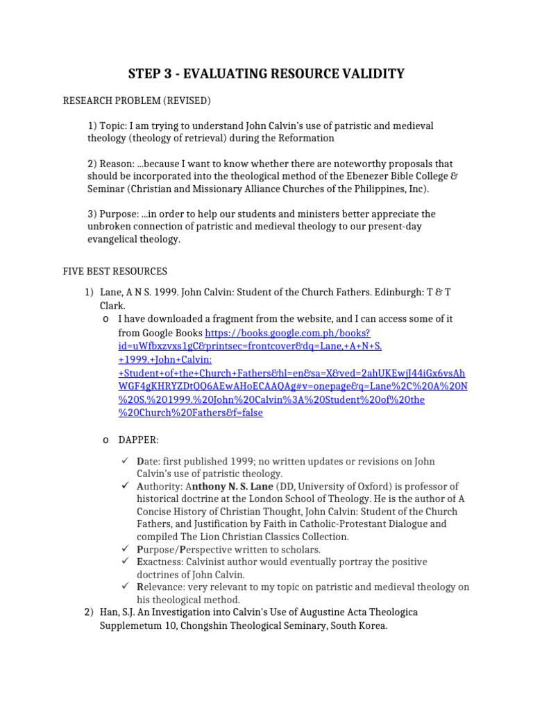 3 Step Three Evaluating Resource Validity | PDF | Theology | John Calvin