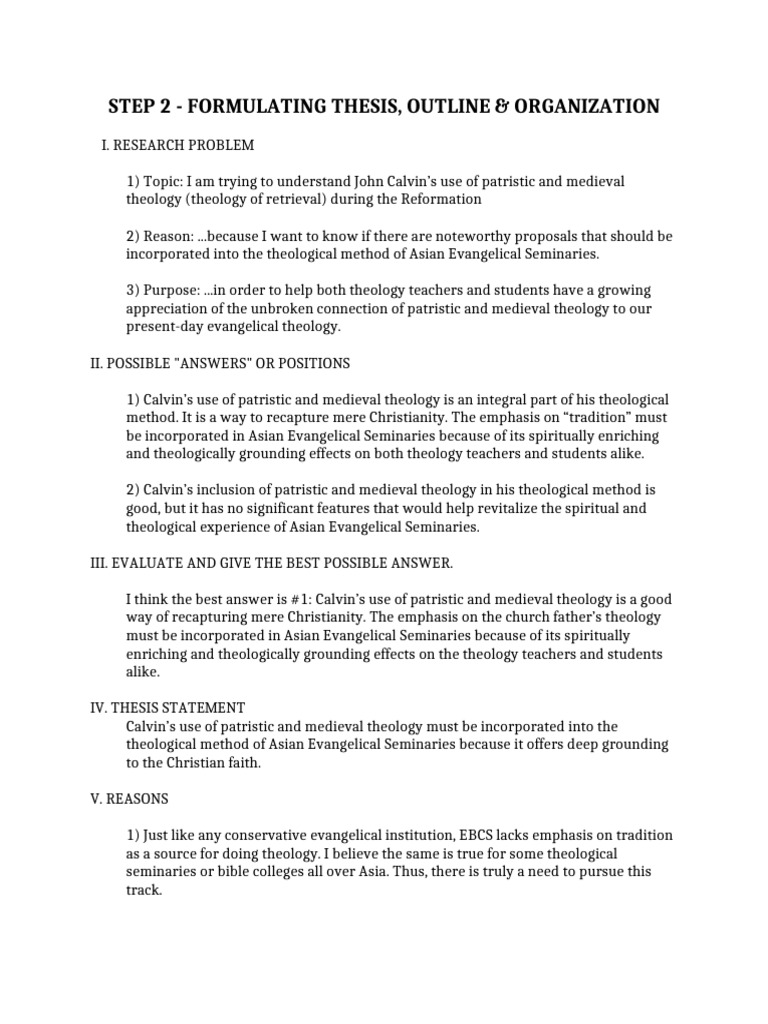 2 Step Two Formulating Thesis Outline Organization | PDF | Theology ...