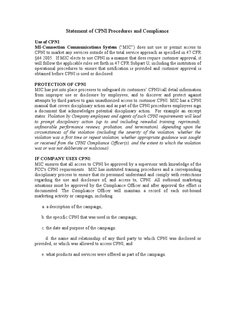 Statement of CPNI Procedures and Compliance | PDF | Password ...