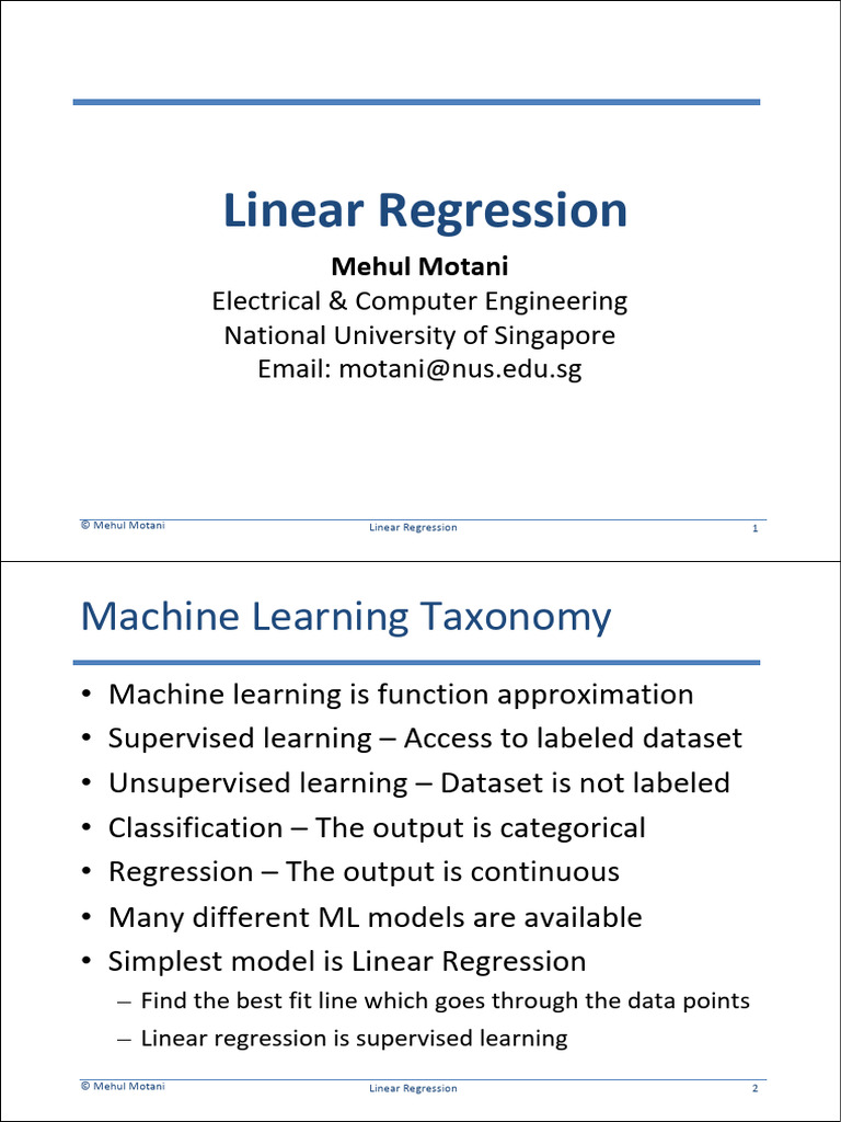 A07 Linear Regression v2 2up | PDF | Regression Analysis | Linear Regression
