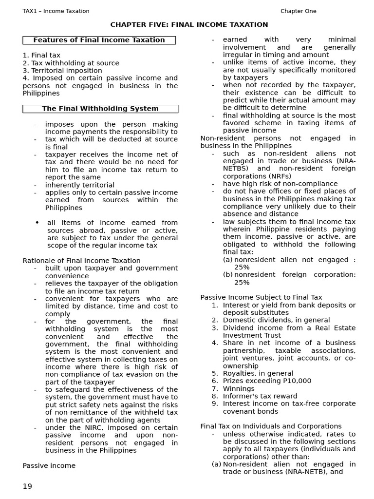 TAX - Transes of Income Taxation by Banggawan - Chapter 5 | PDF | Dividend | Taxes