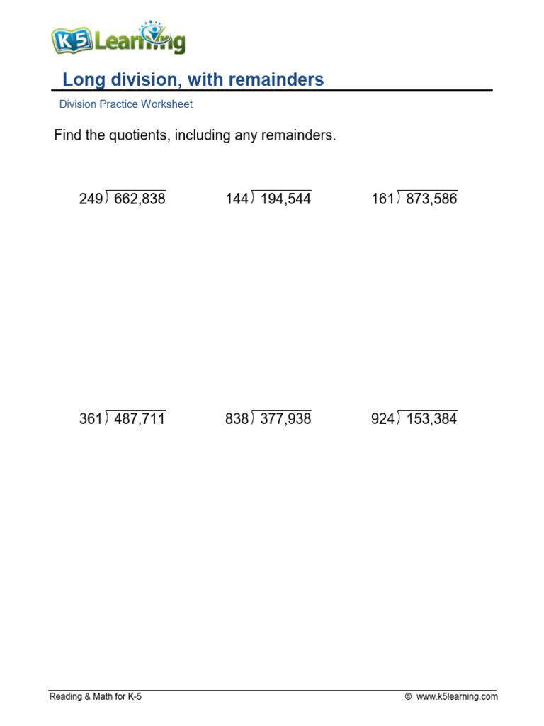 K-5 Long Division Practice | PDF
