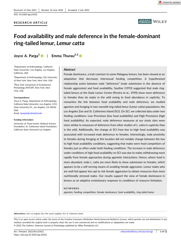 American J Primatol - 2022 - Parga - Food Availability and Male ...