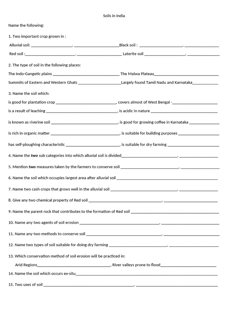 Soils in India Revision Sheet | PDF | Soil | Food Industry