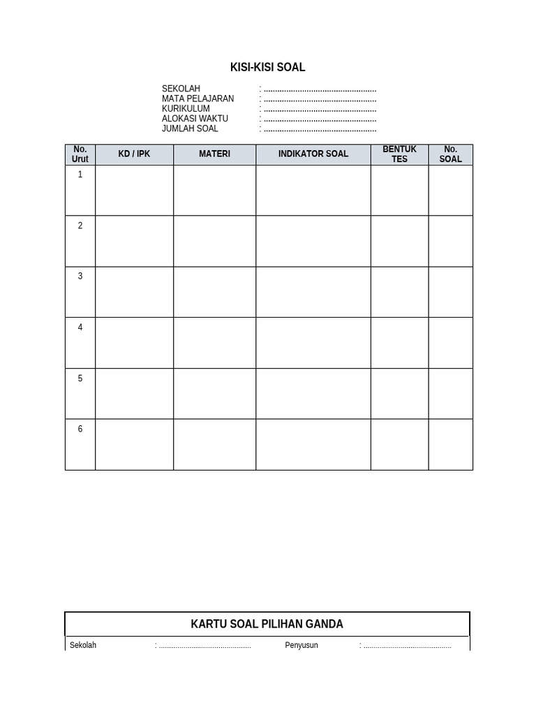 9. Kisi-Kisi dan Kartu Soal | PDF