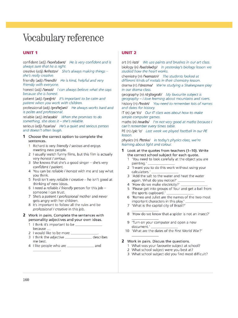 Vocabulary Reference | PDF