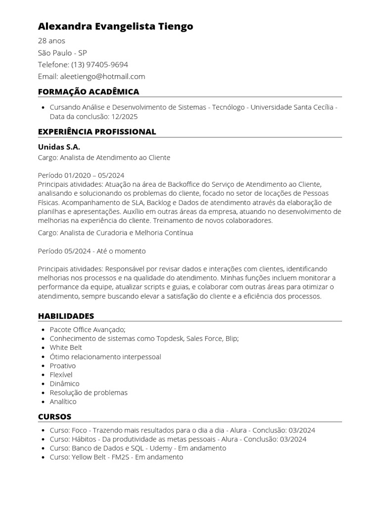 Currículo Alexandra Tiengo (3) | PDF | Gestão de dados | Informática