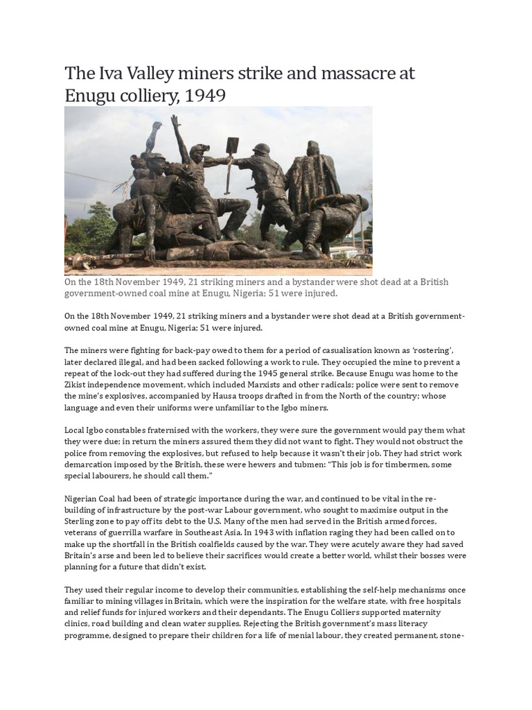 1949 The Iva Valley miners strike and massacre at Enugu colliery | PDF