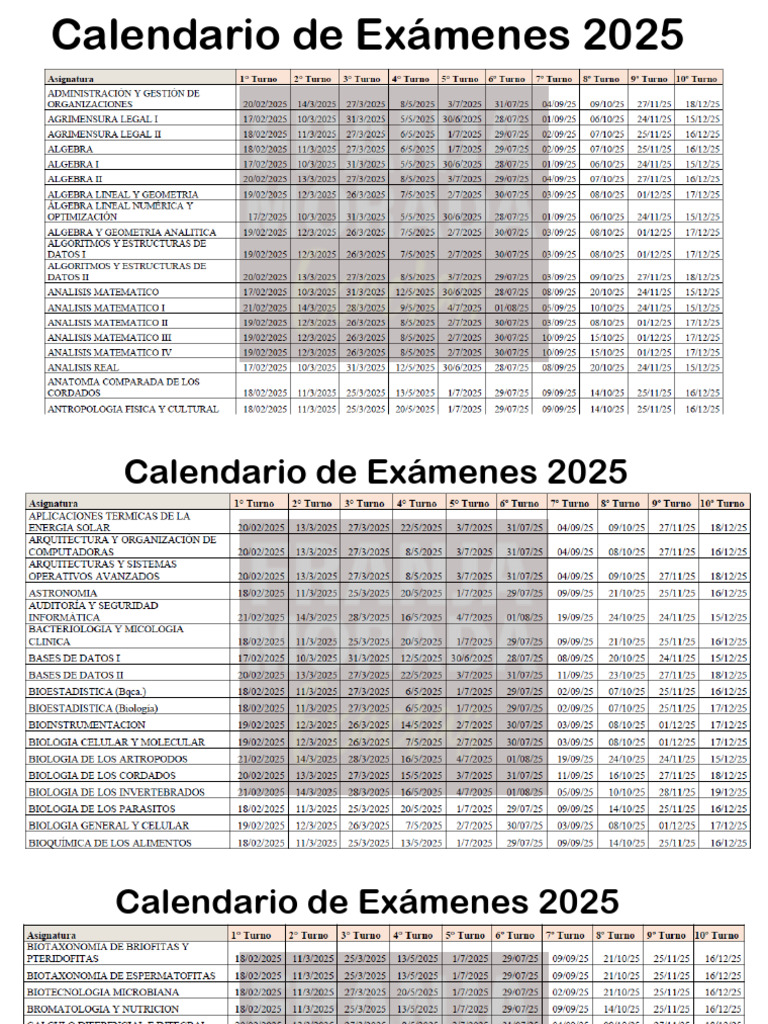 Calendario de Exámenes 2025 | PDF
