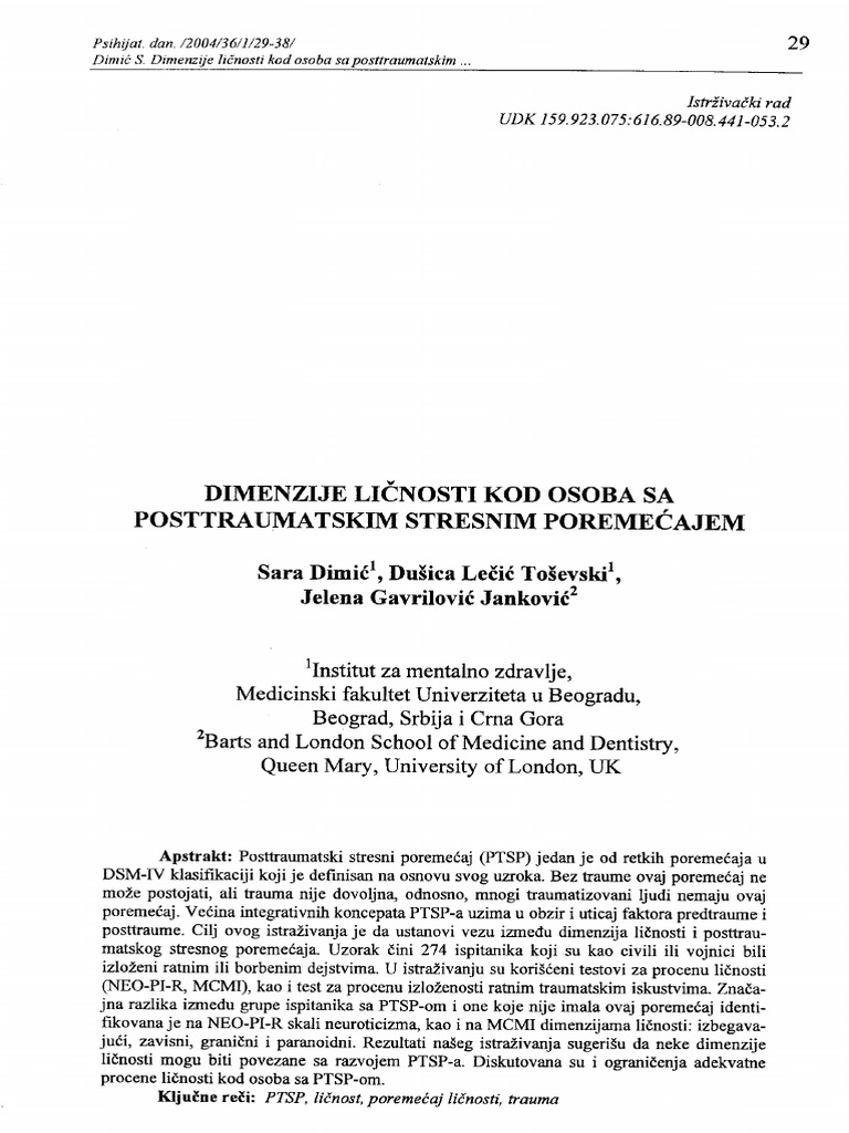 PTSP, Dimenz Licnosti | PDF