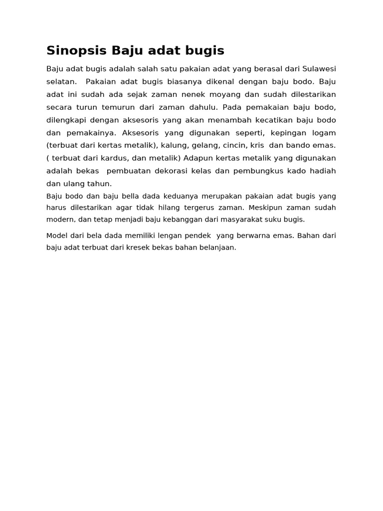 Pakaian Adat Bugis: Baju Bodo dan Bella Dada | PDF