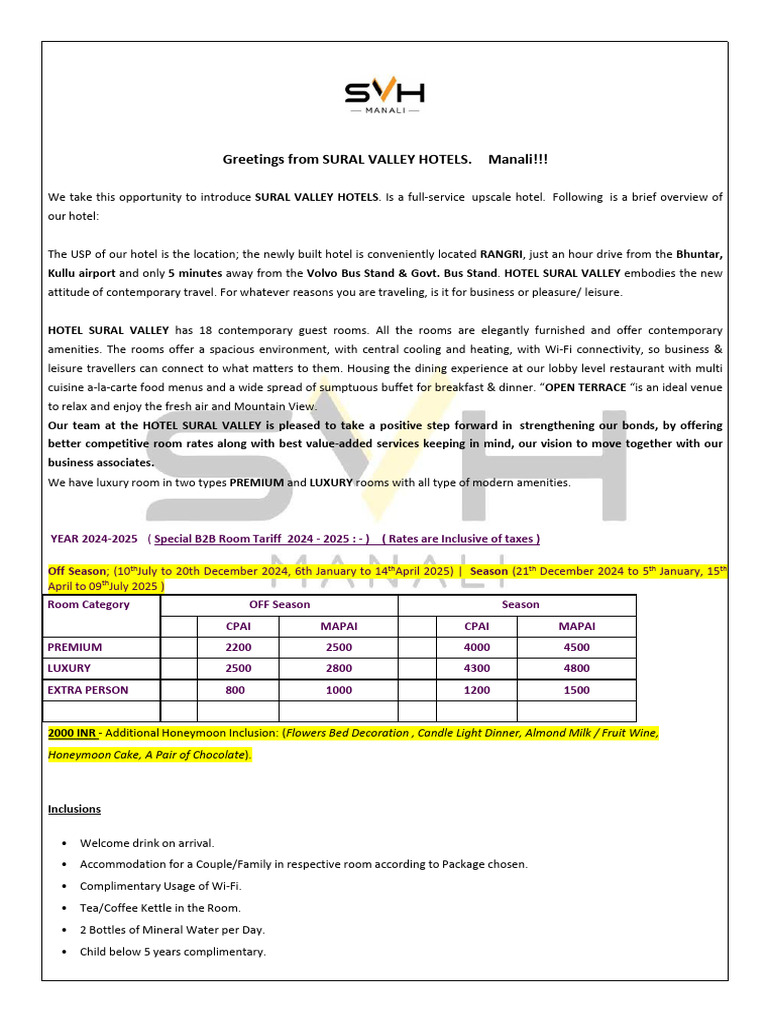 Sural Valley Hotels: Room Rates & Amenities | PDF | Hotel | Cuisine