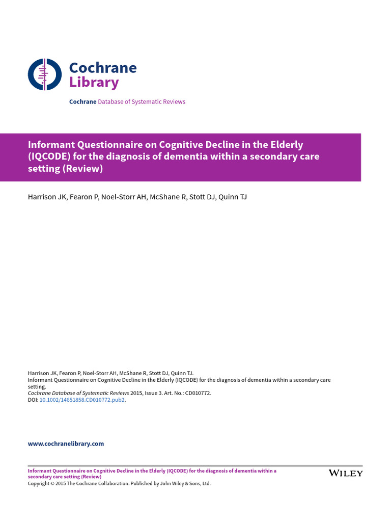 Informant Questionnaire On Cognitive Decline In The Elderly Pdf