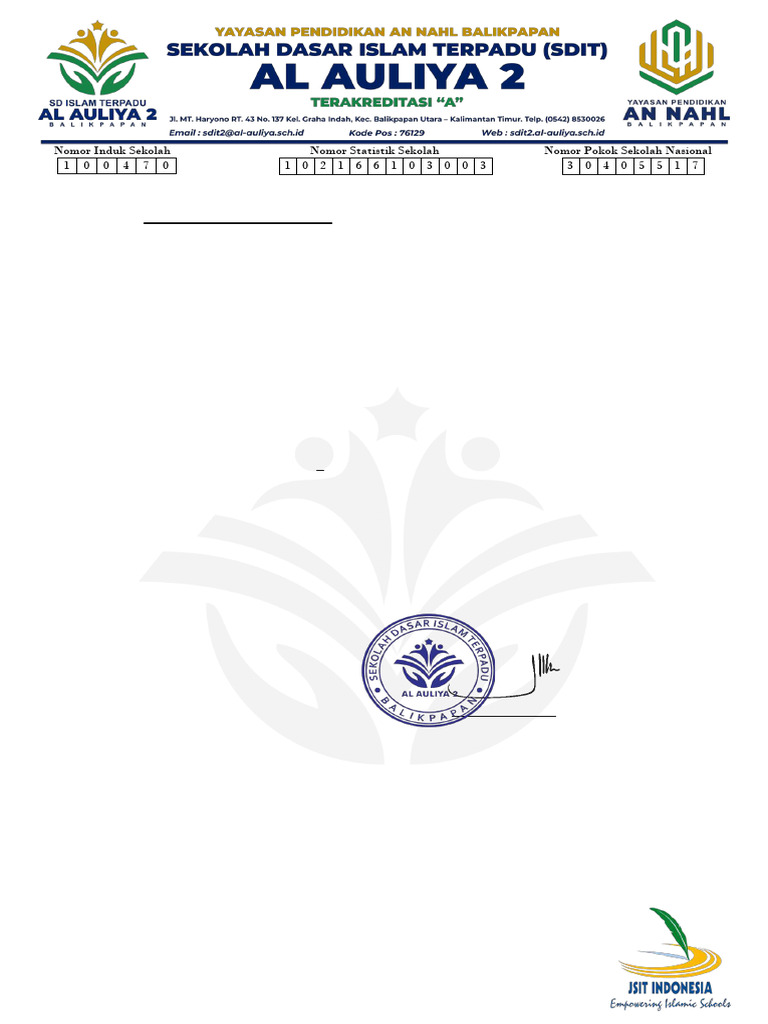 UND SDIT Al-Aulia 2 Permohonan Izin Kunjungan Ke SIK | PDF