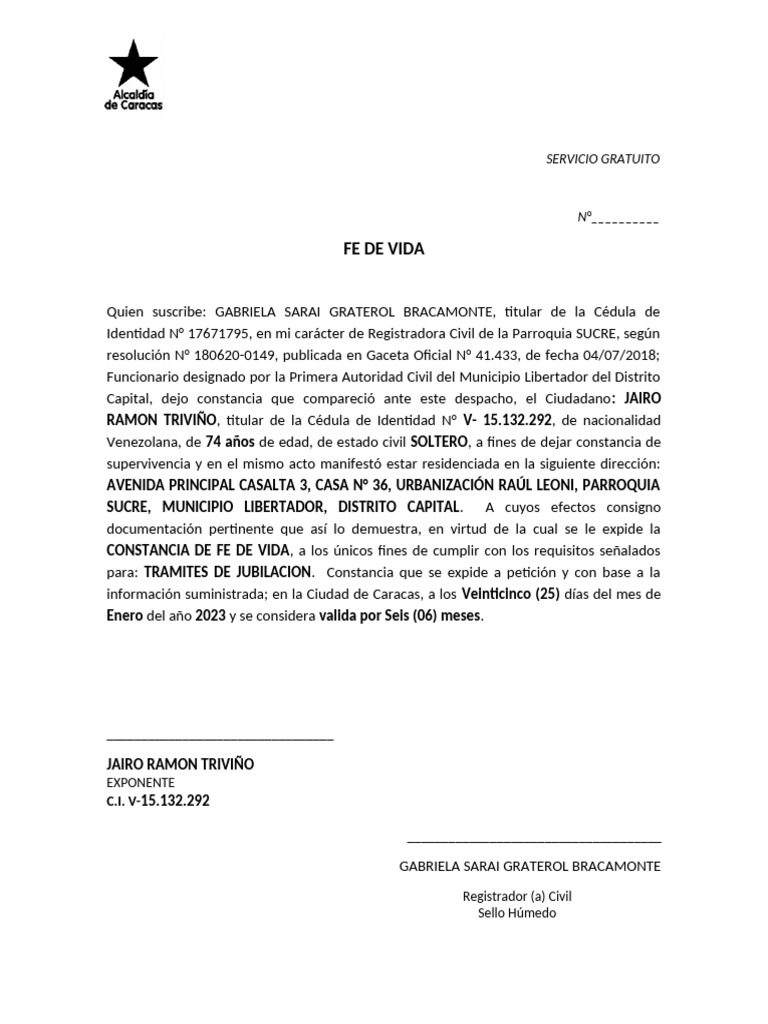 Constancia de Fe de Vida para Jubilación | PDF