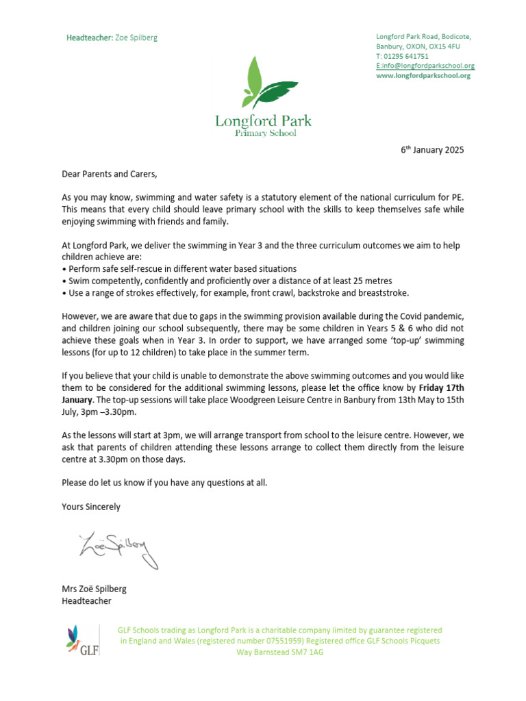 Top Up Swimming Letter Y5 Y6-1 | PDF | Swimming | Leisure Activities